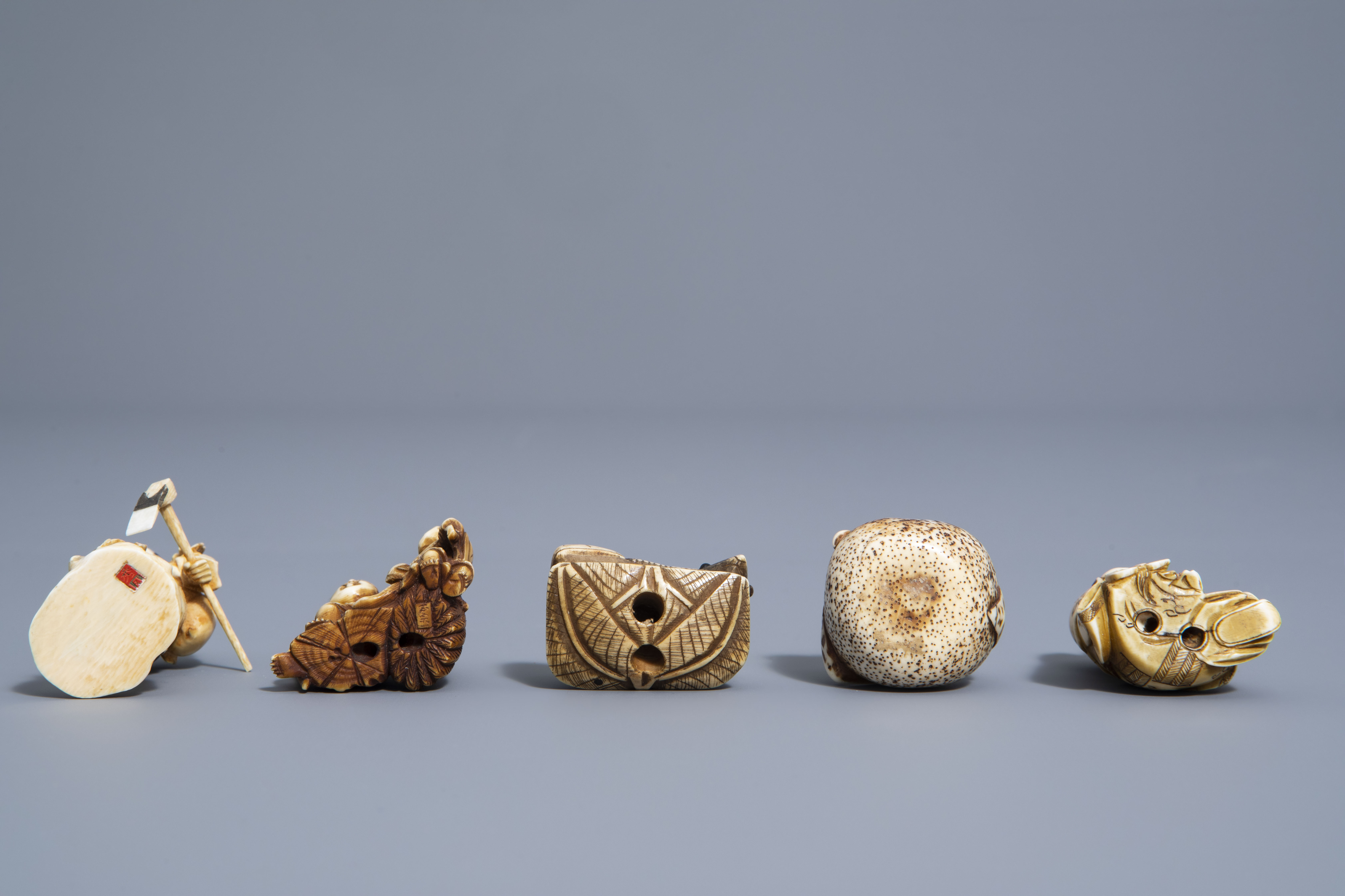 Five Japanese ivory netsuke with different designs, 19th/20th C ...