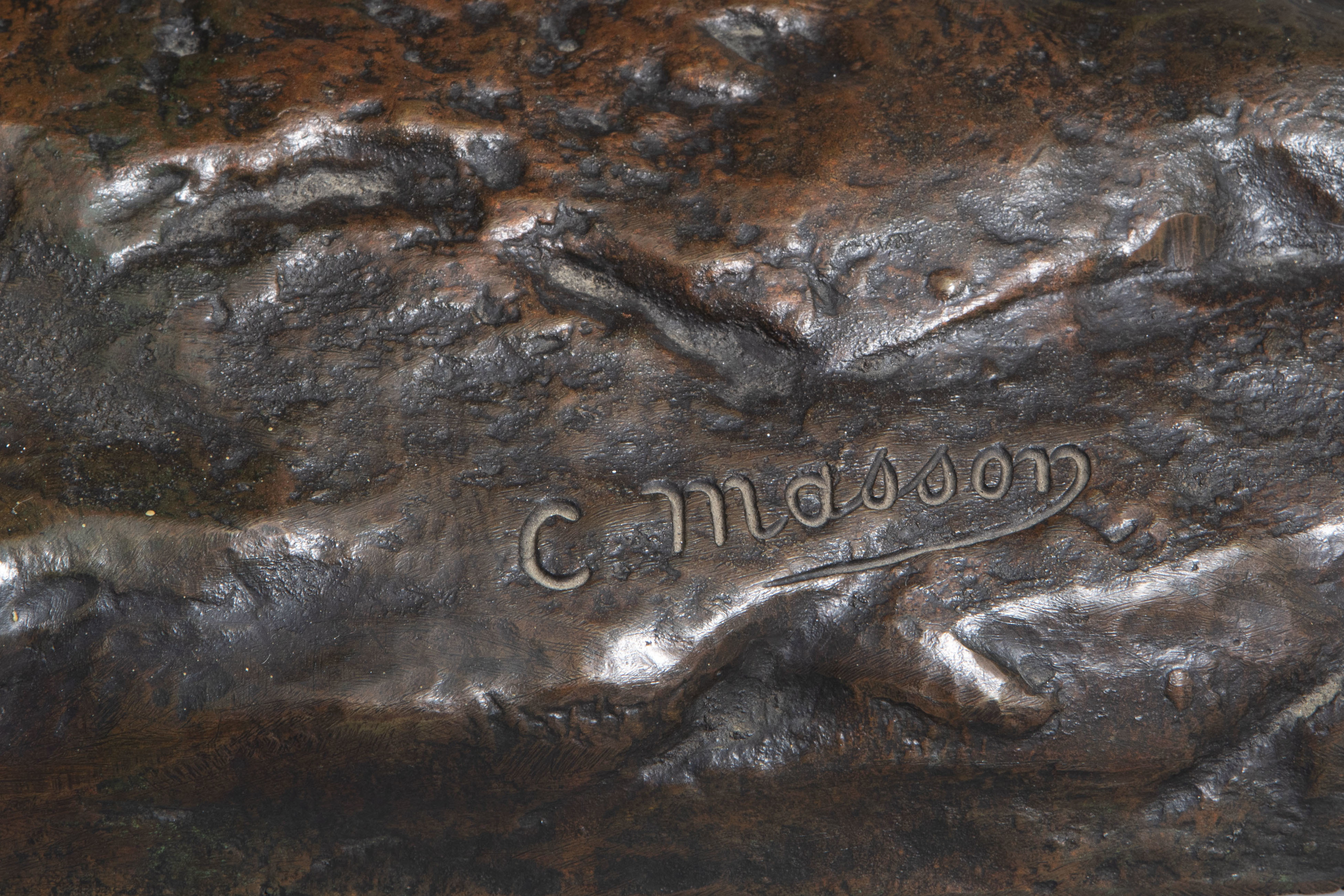 Clovis-Edmond Masson (1838-1913): Deer fight, patinated bronze on a ...
