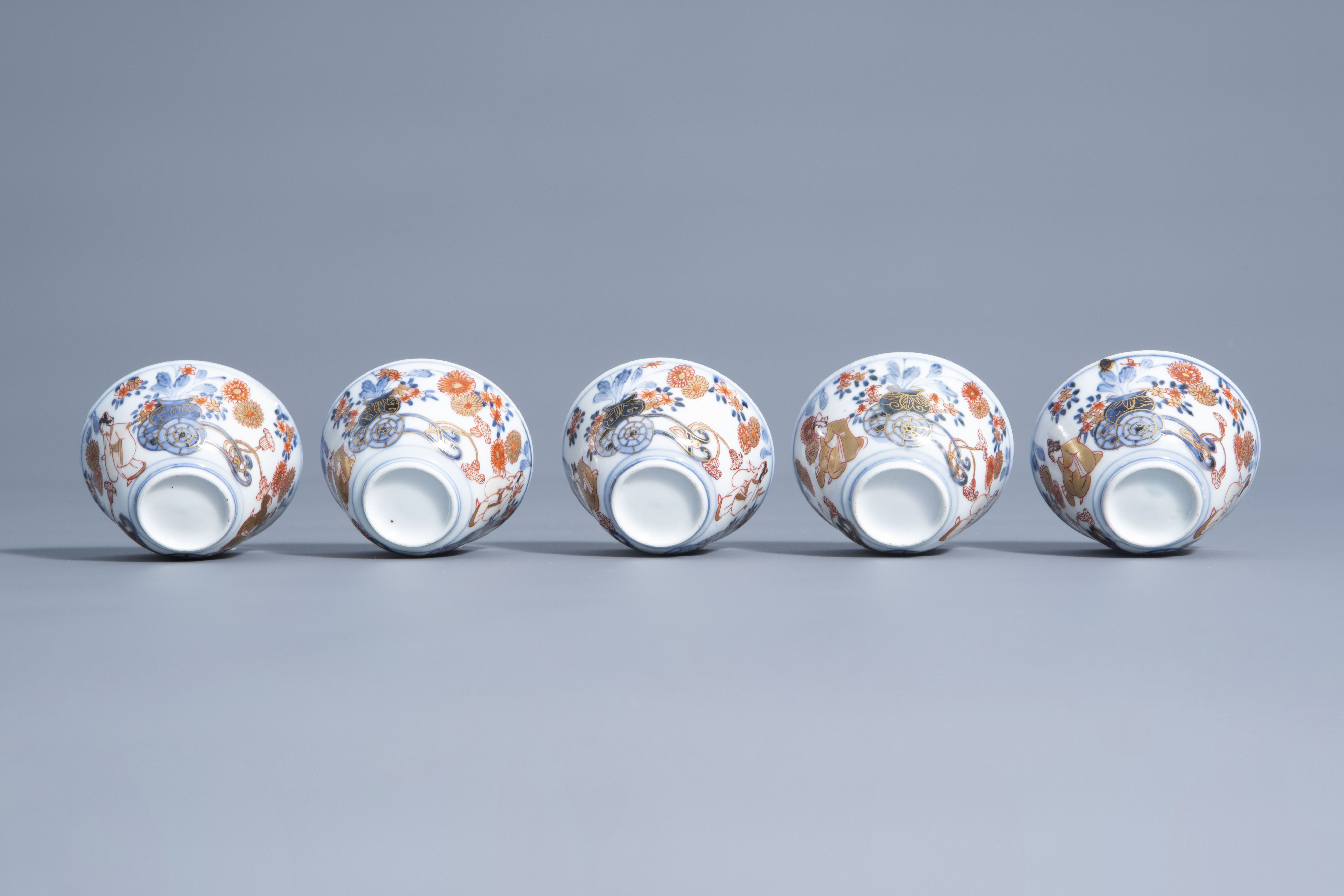 Five Japanese Imari tea bowls with different designs, Edo, 17th/18th C ...