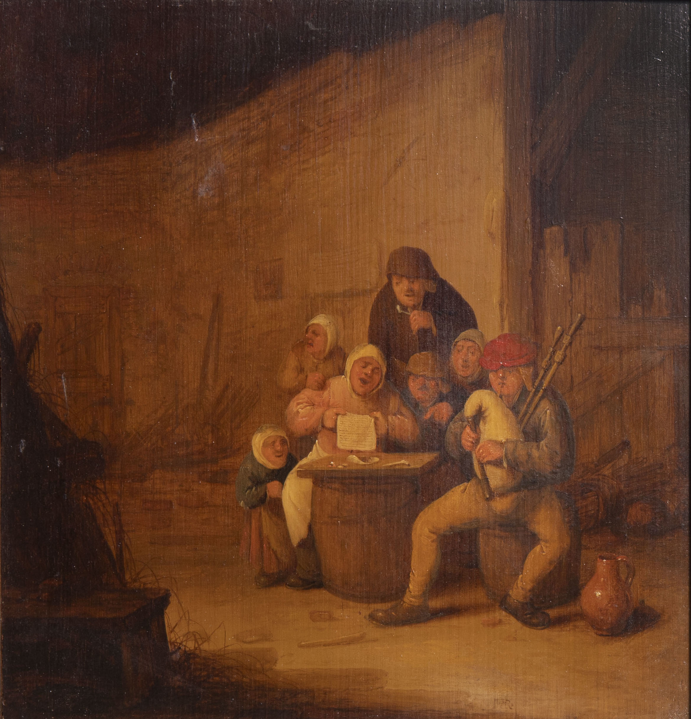 Dutch school, monogrammed B.M.: Singing peasant company, oil on panel ...