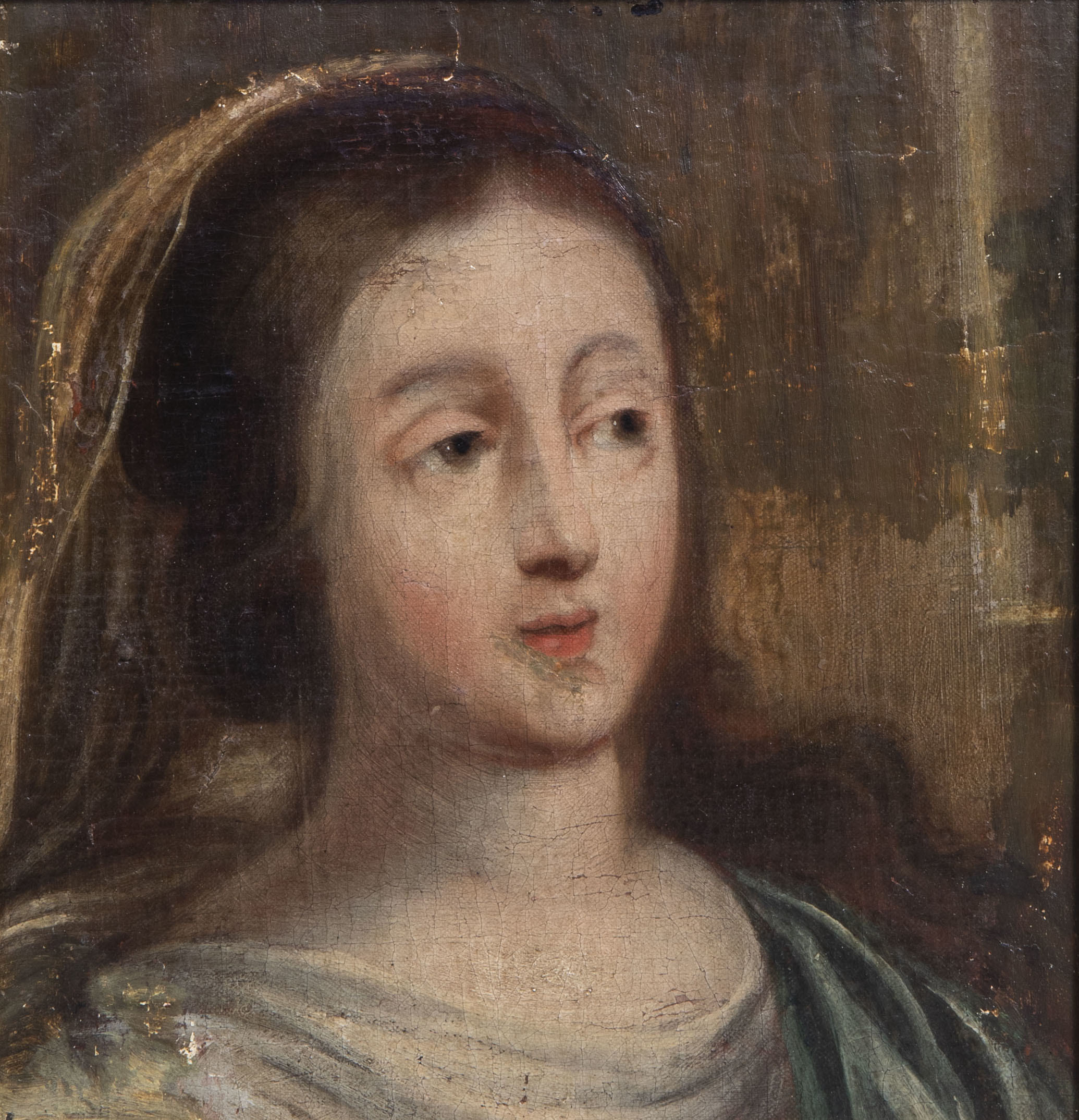 Flemish school: The Virgin Mary and a portrait of a lady, oil on canvas ...