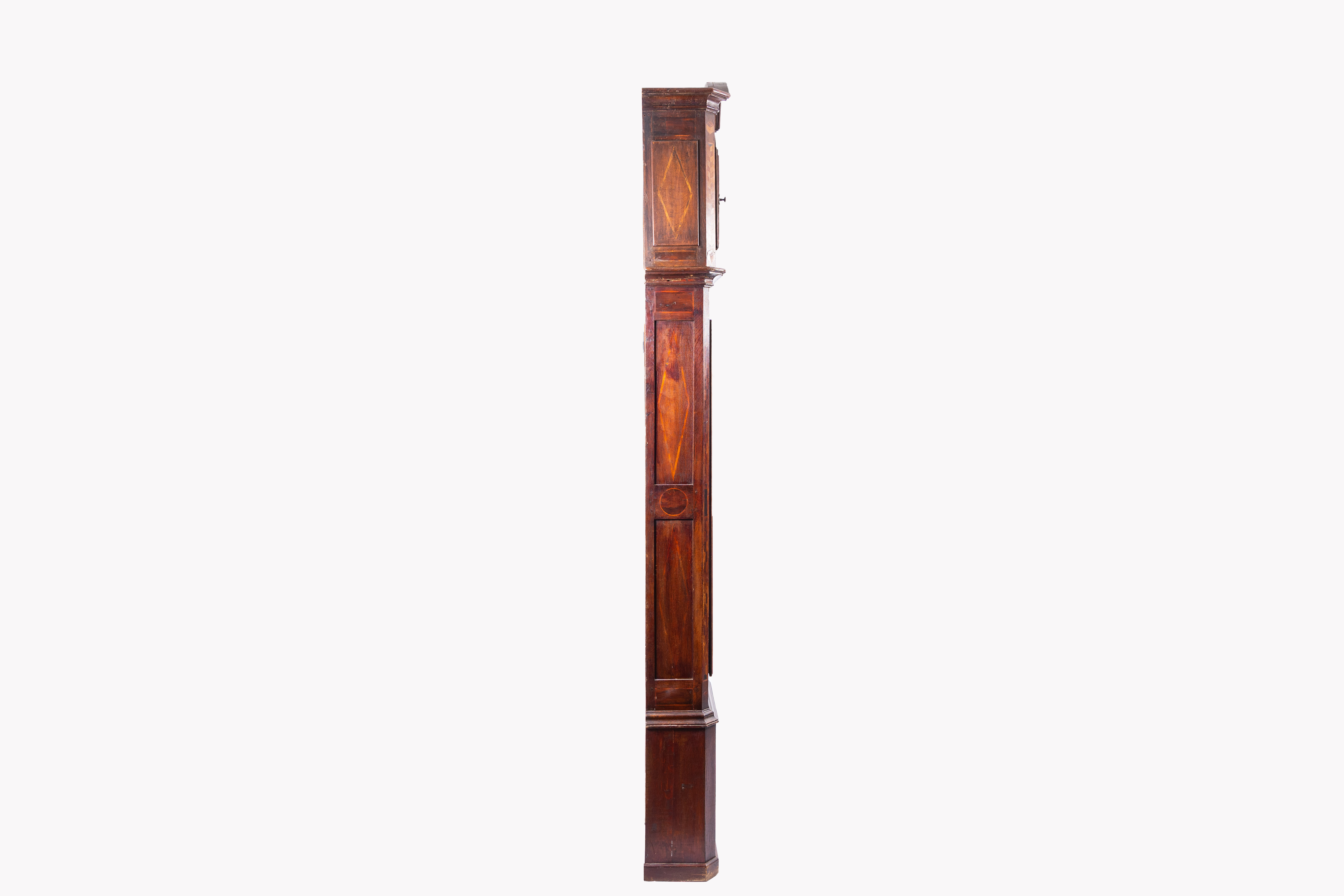 A large French wood longcase clock with various wood inlays, 19th C ...