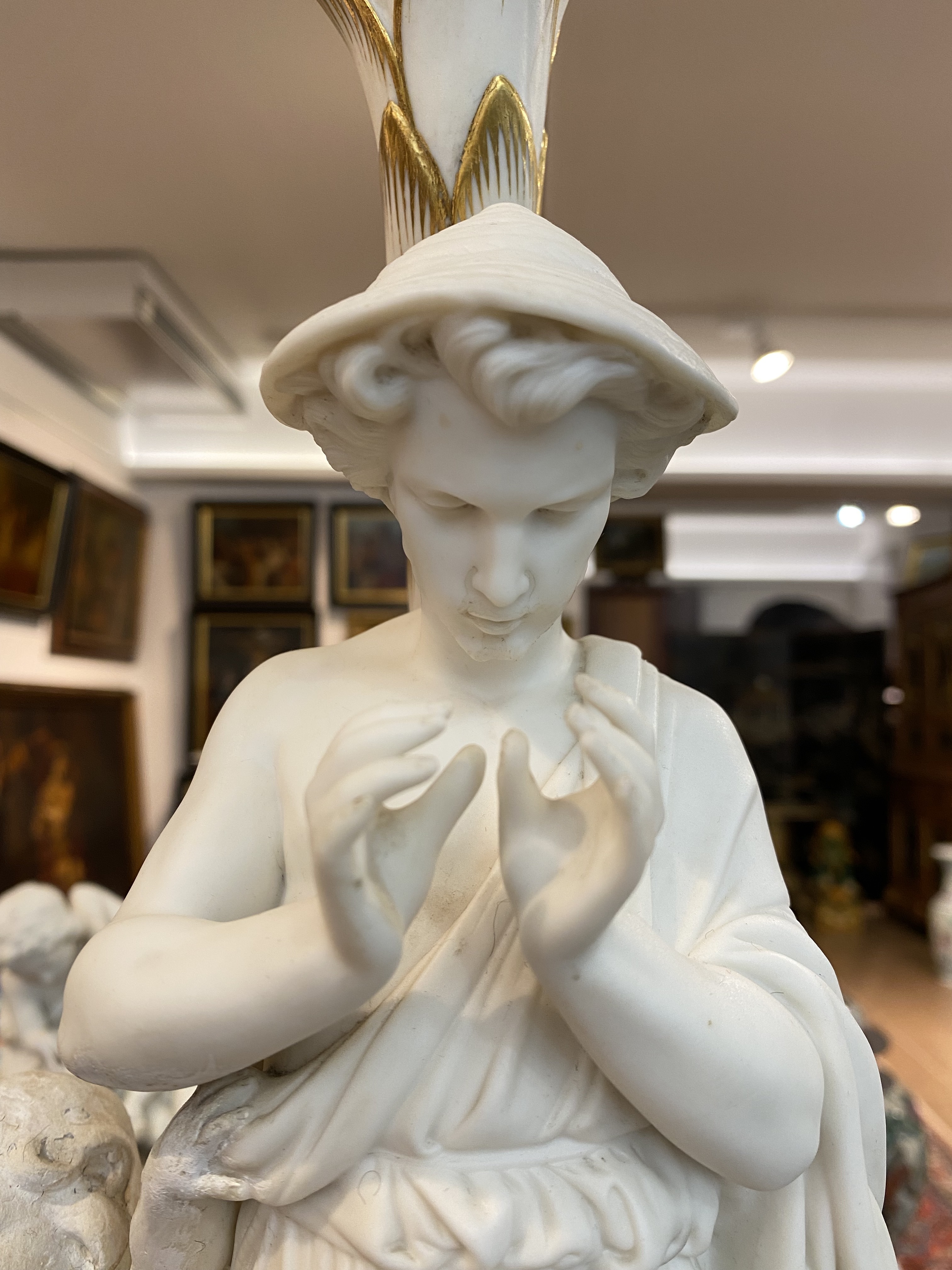 An English Minton gilt and 'Rose Pompadour' porcelain and biscuit three ...