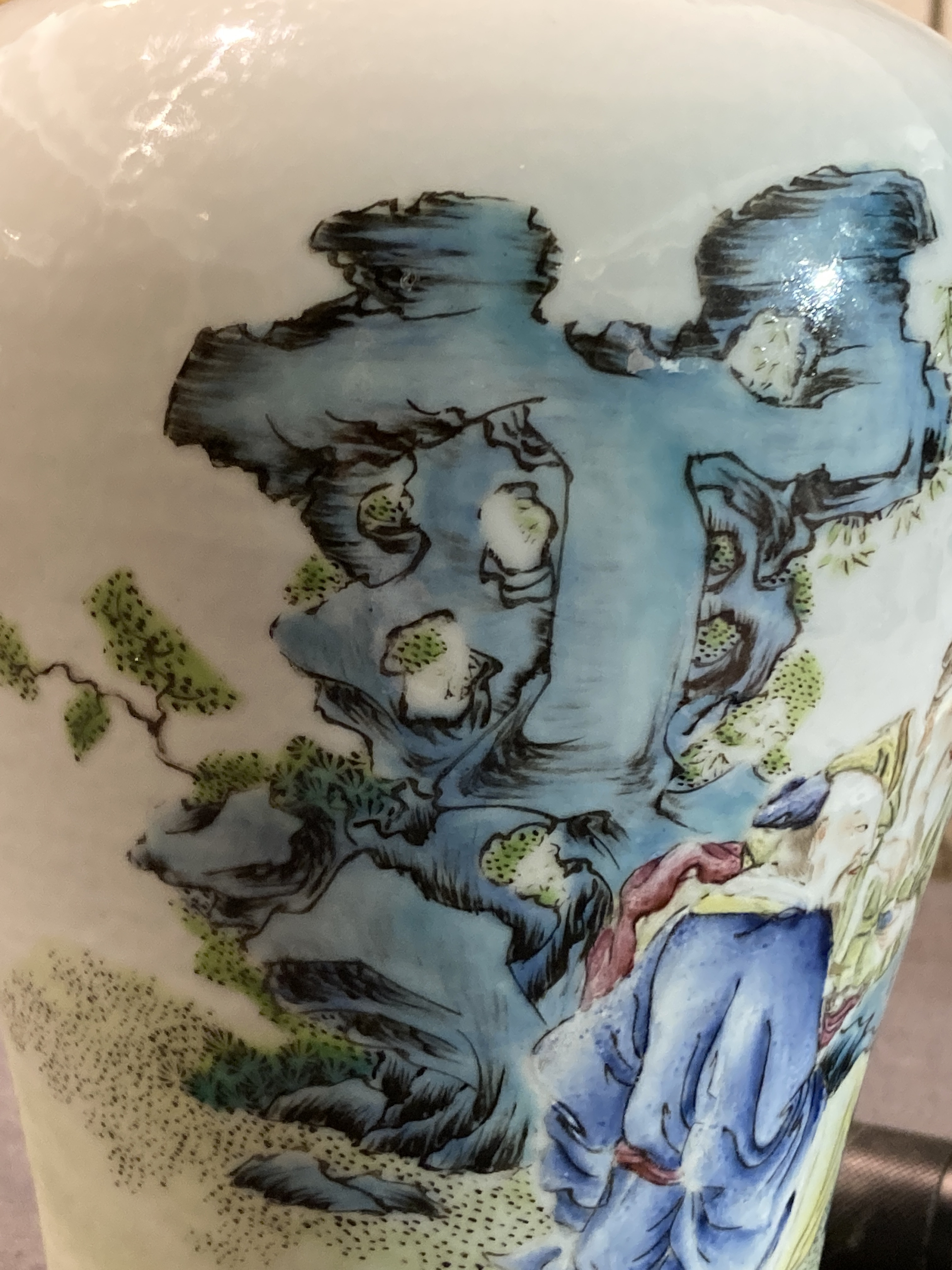 A Chinese famille rose meiping vase with scholars in a landscape ...