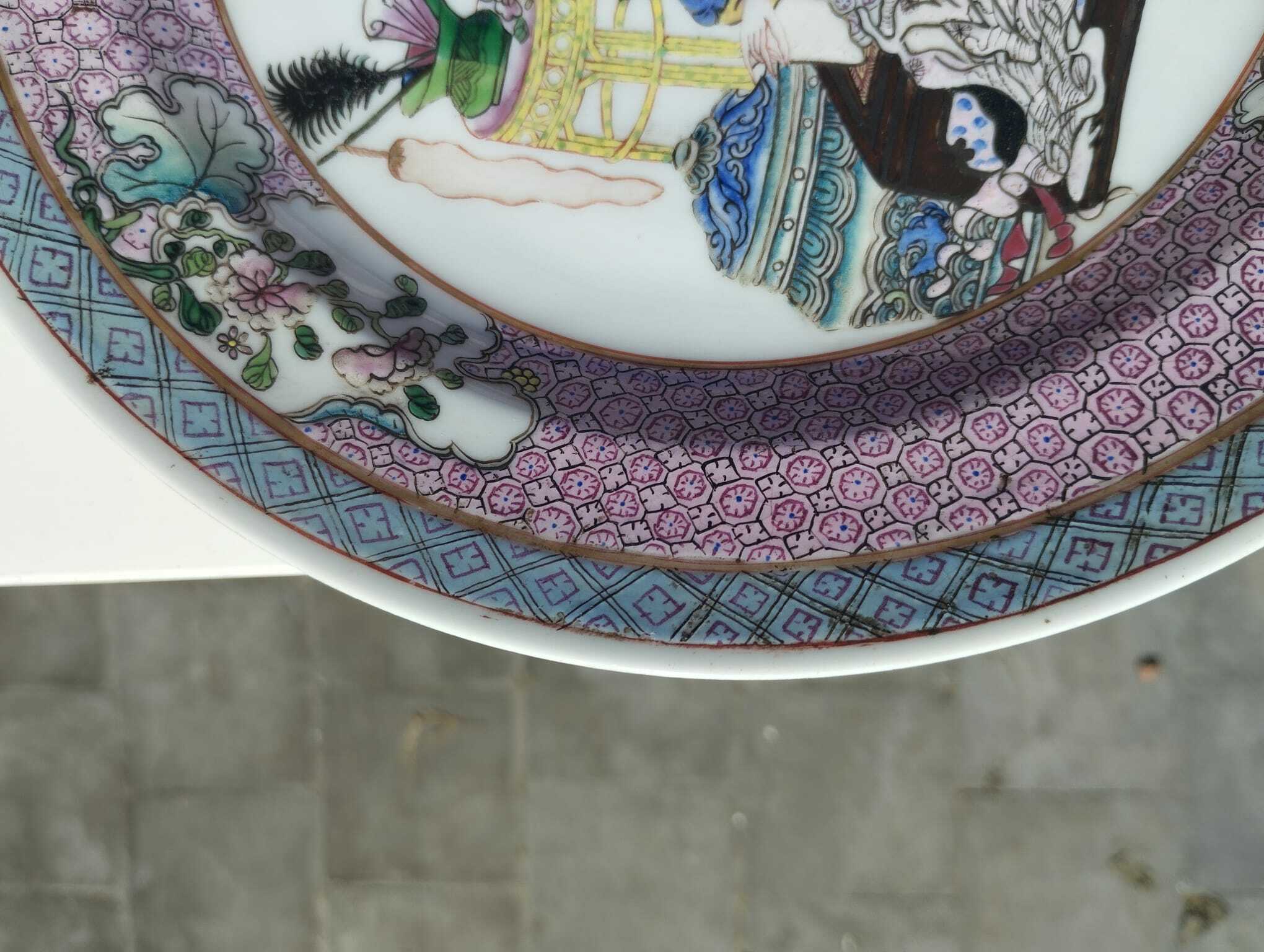 Two French Samson famille rose style 'ruby back' dishes with a lady and ...