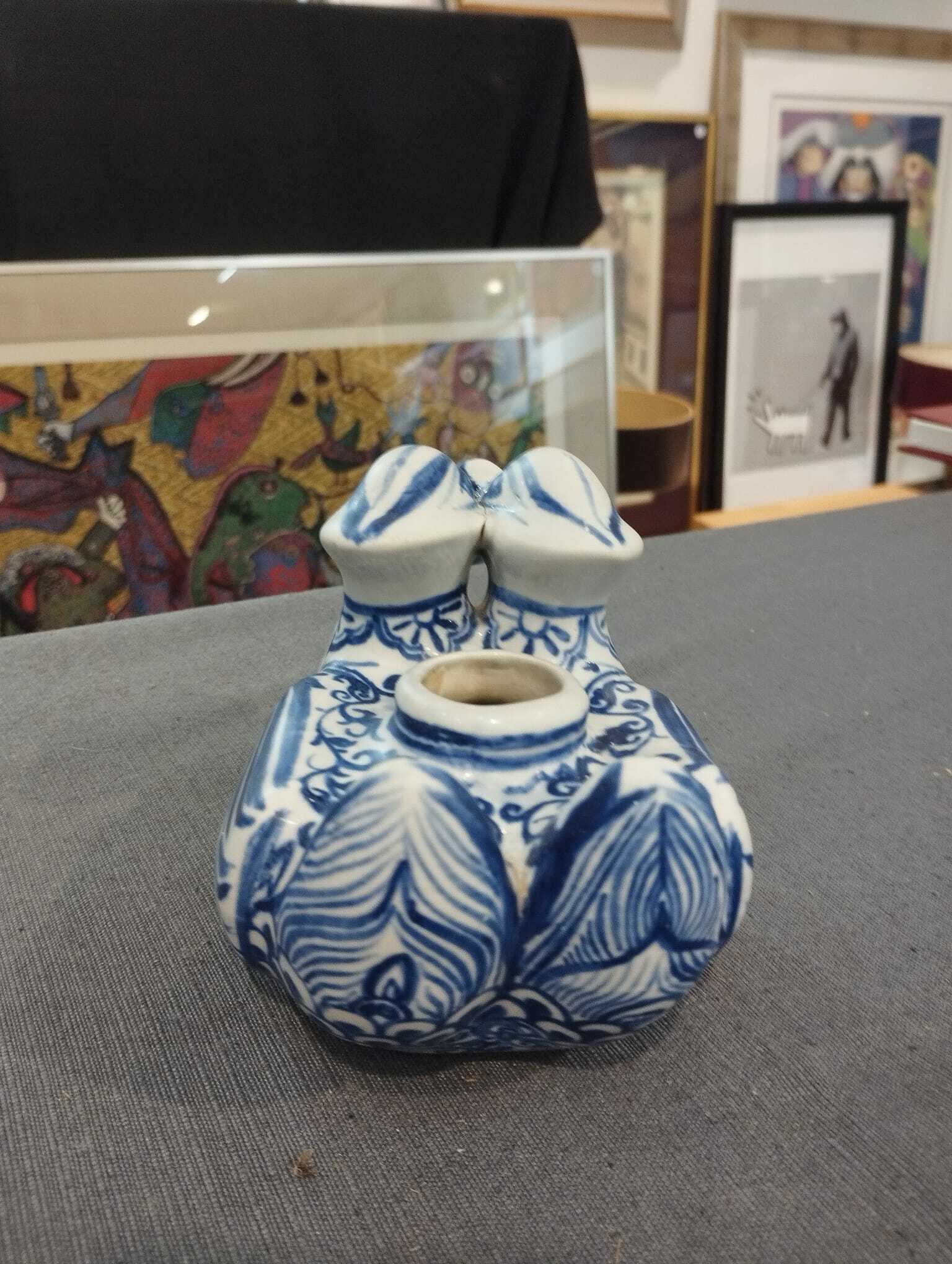 A Chinese blue and white twin duck-form water dropper, probably Ming ...