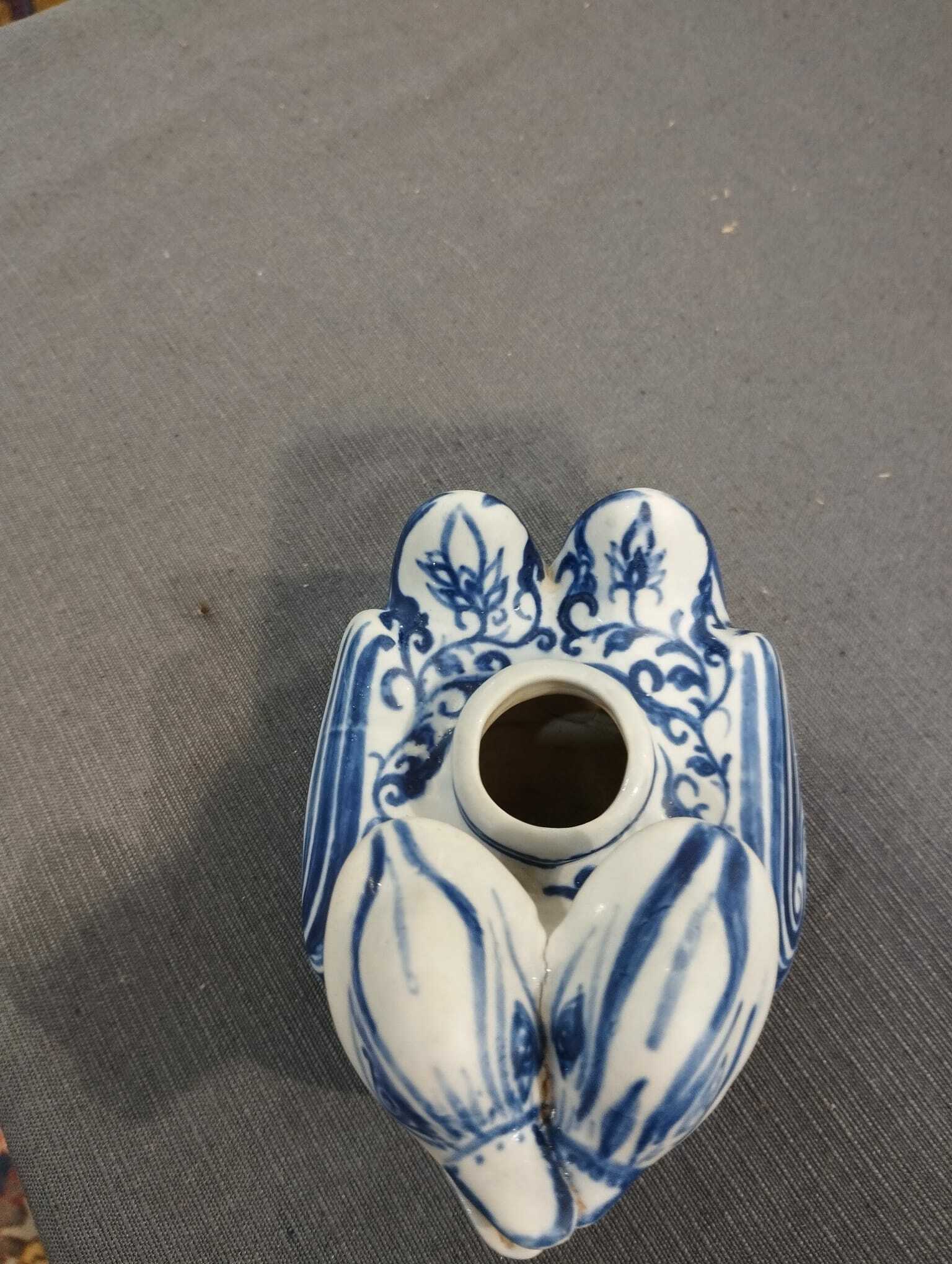 A Chinese blue and white twin duck-form water dropper, probably Ming ...