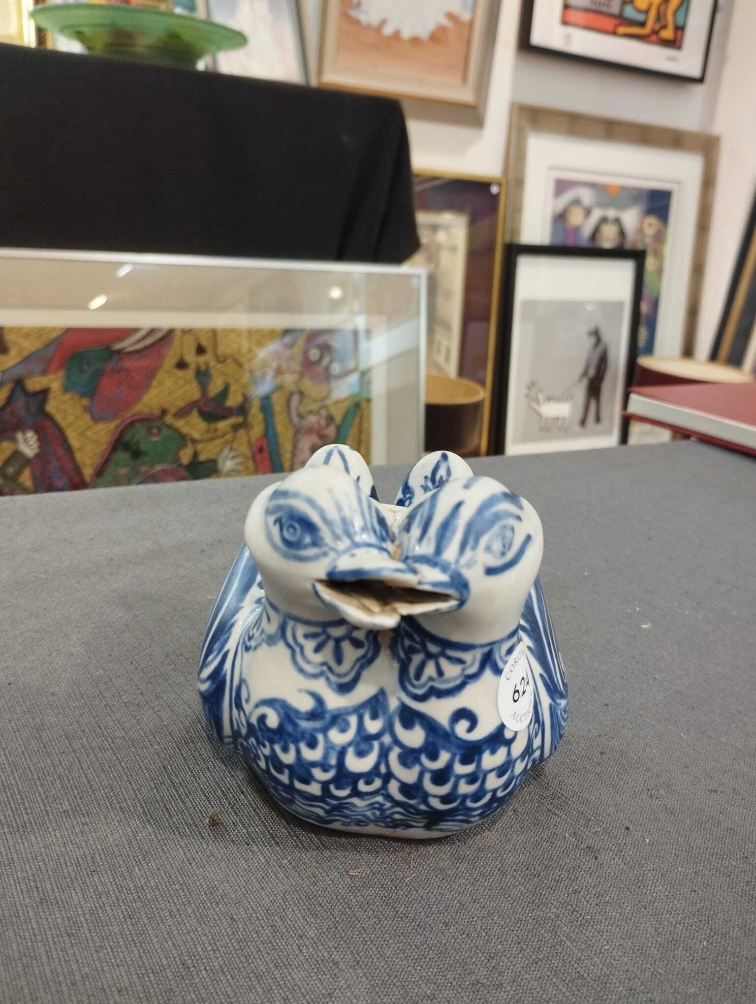 A Chinese blue and white twin duck-form water dropper, probably Ming ...