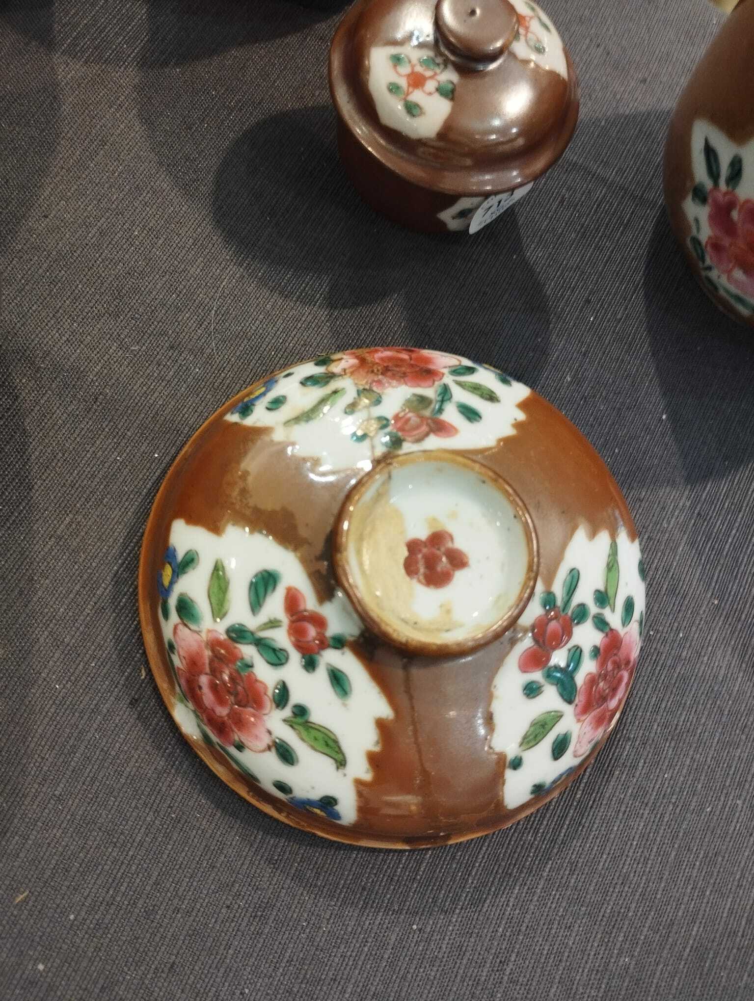 Six Chinese famille rose Batavian ware candy jars and covers with ...