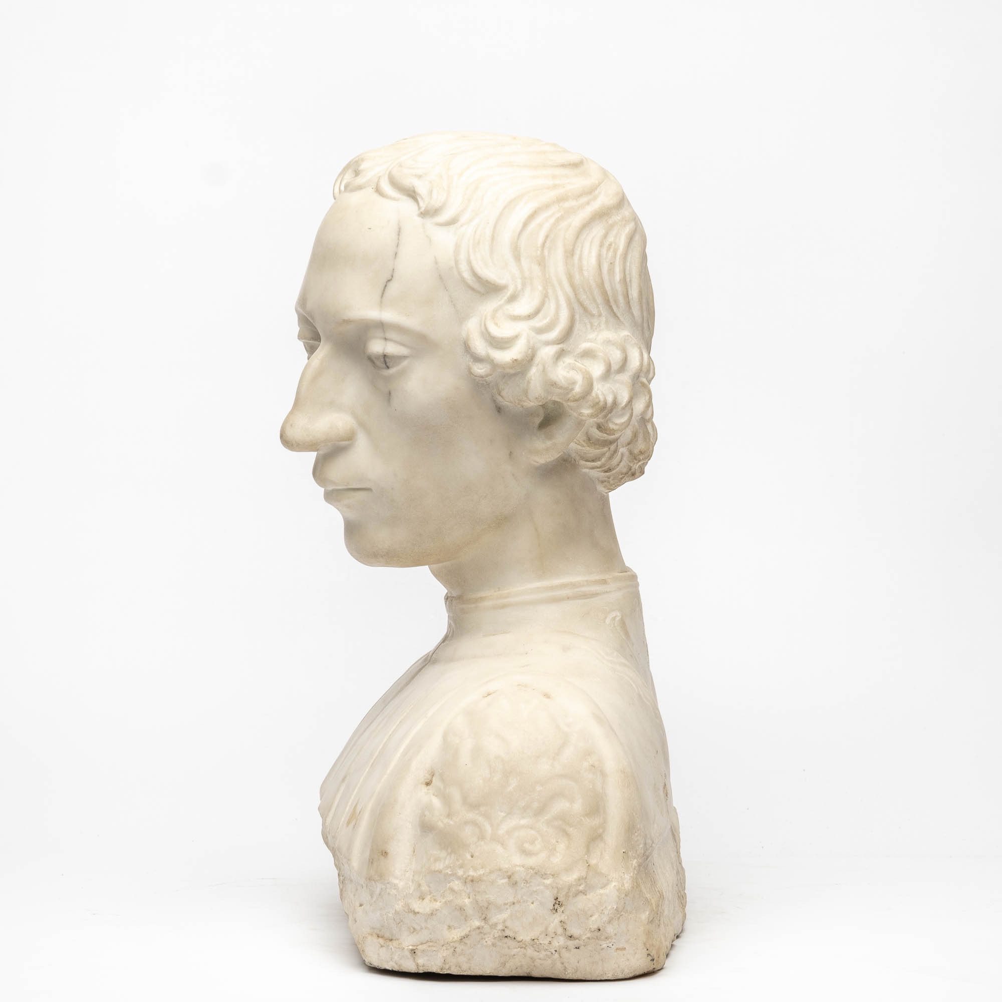 An Italian renaissance-style white marble bust of a man, 20th C ...