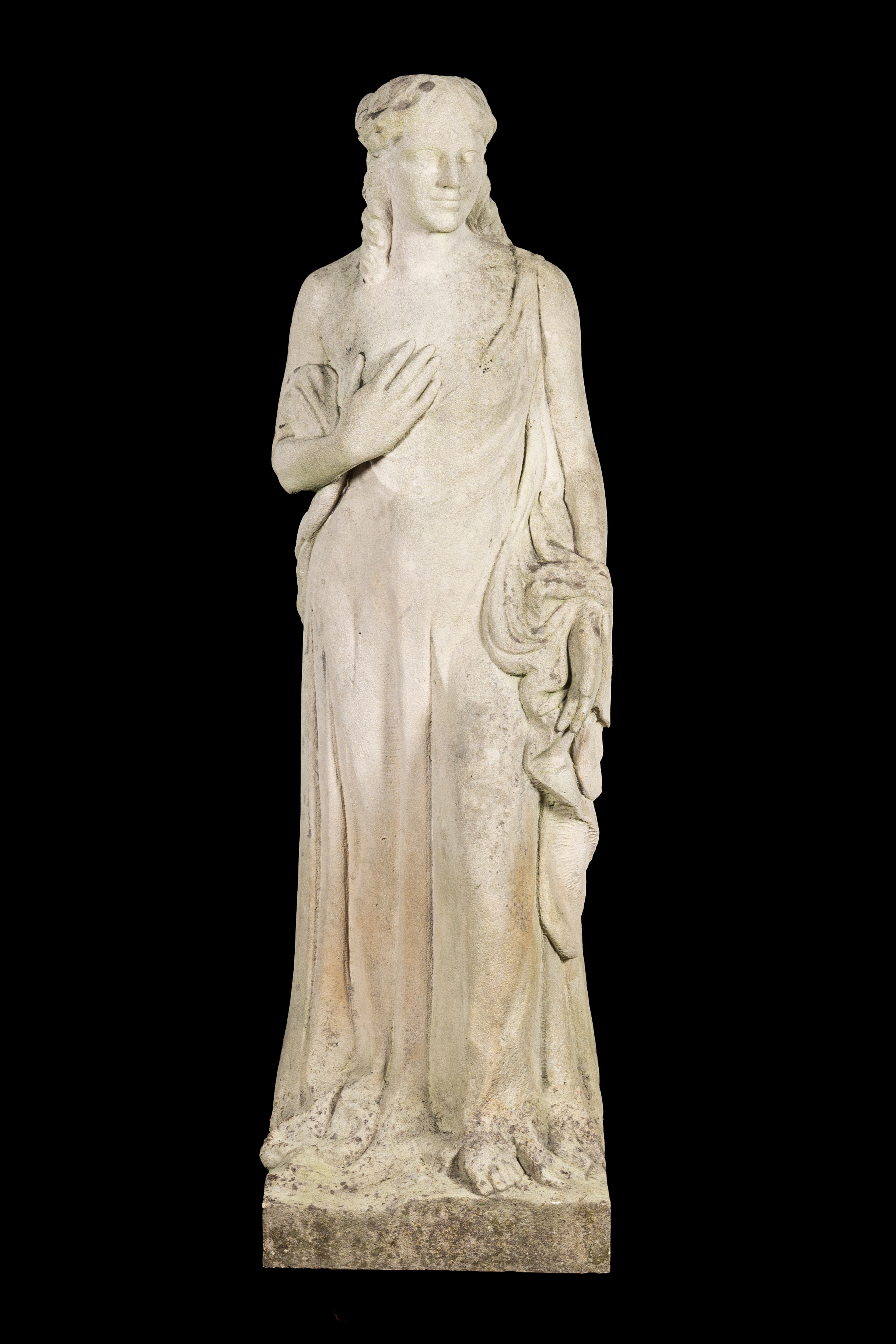 A large stone garden statue of a lady after the antique, 20th C ...