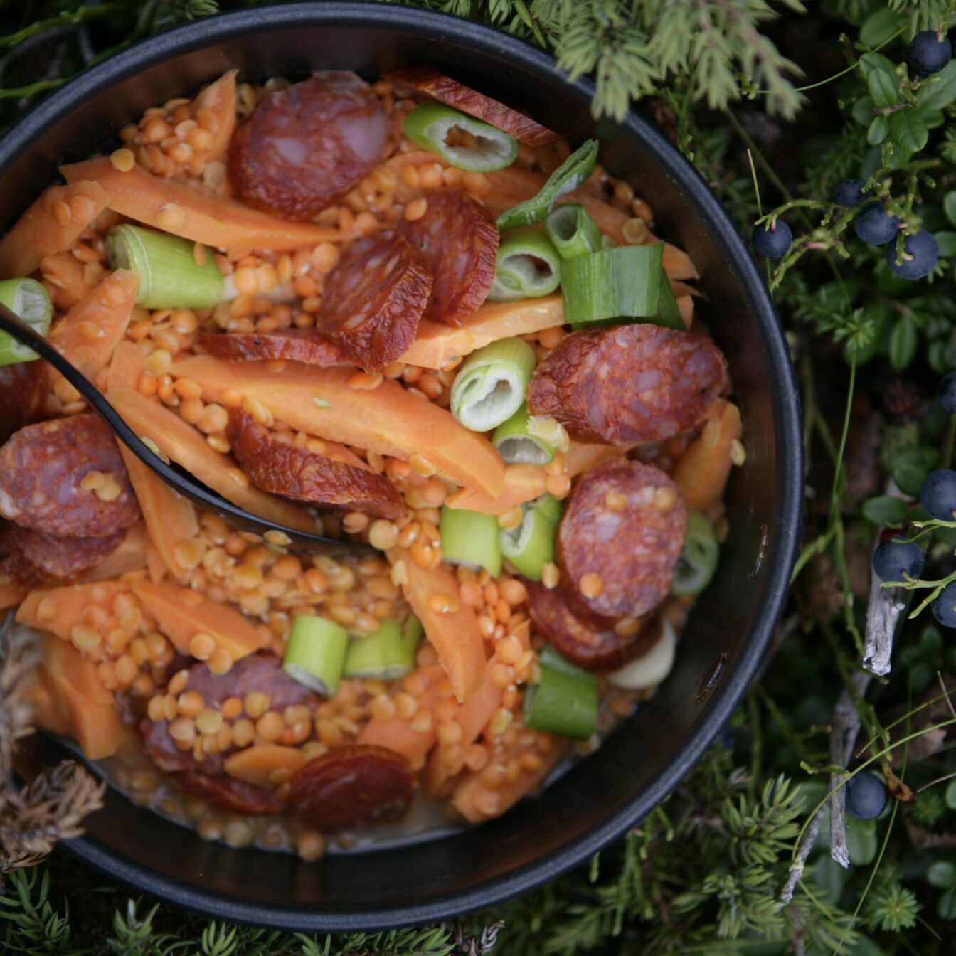 Röd linsgryta med stark korv – Tasteline